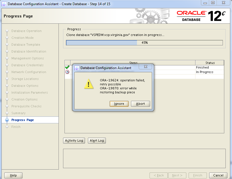 Ora 19624 Operation Failed Retry Possible Ora 19870 Error While
