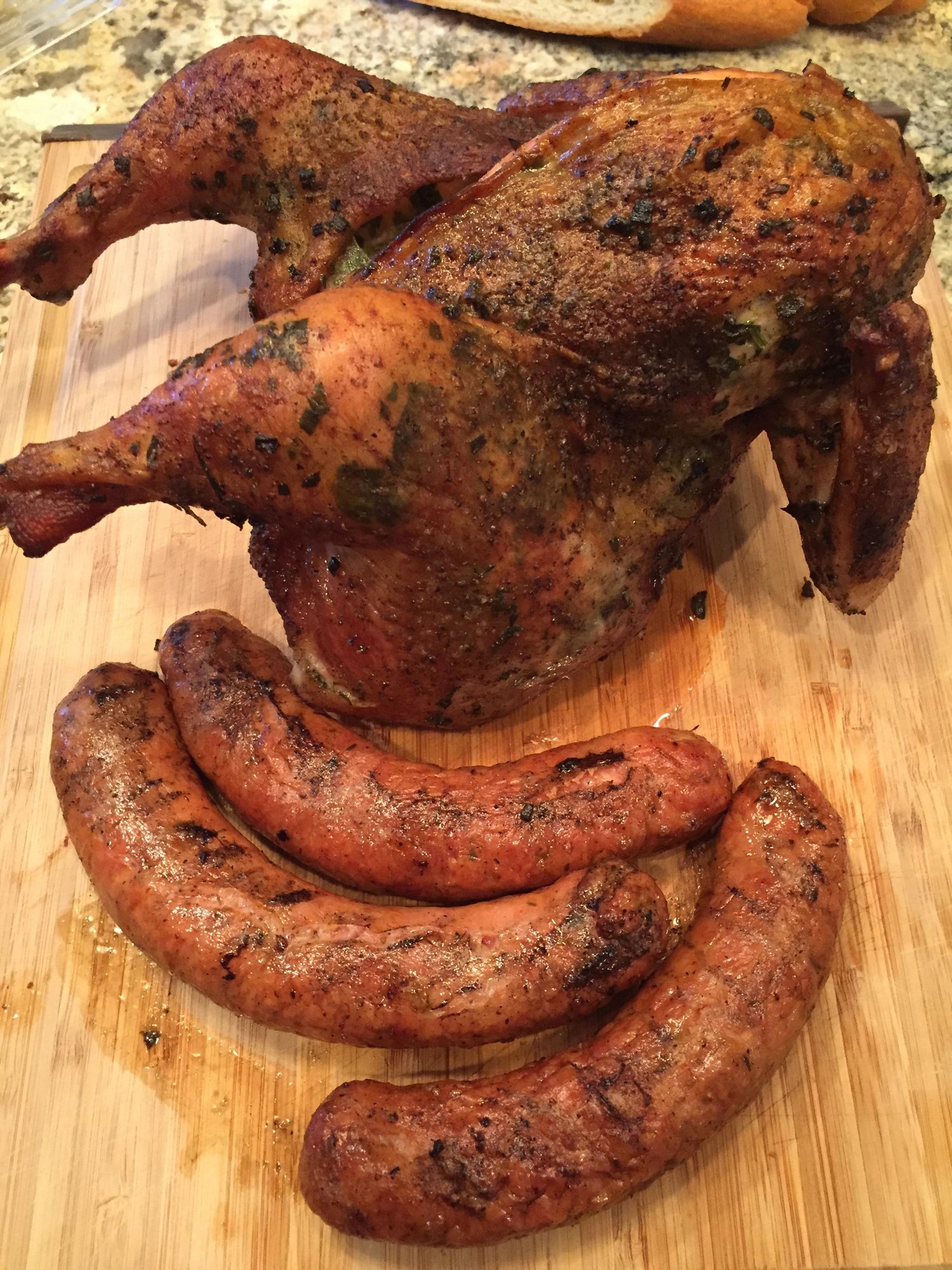 Spatchcocked half chickens with herbs — Big Green Egg Forum