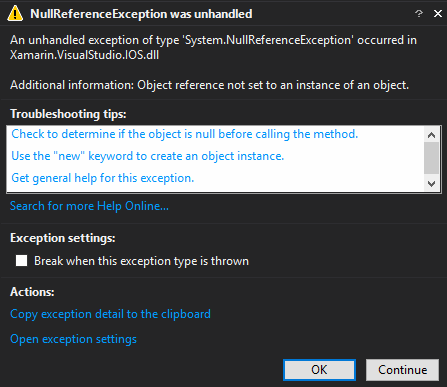 Xamarin.VisualStudio.IOS.dll System.NullReferenceException when ...