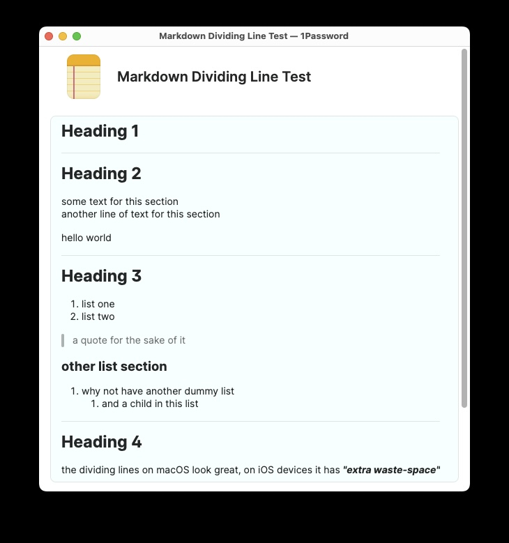 Markdown Dividing Line waste White Space 1Password Community
