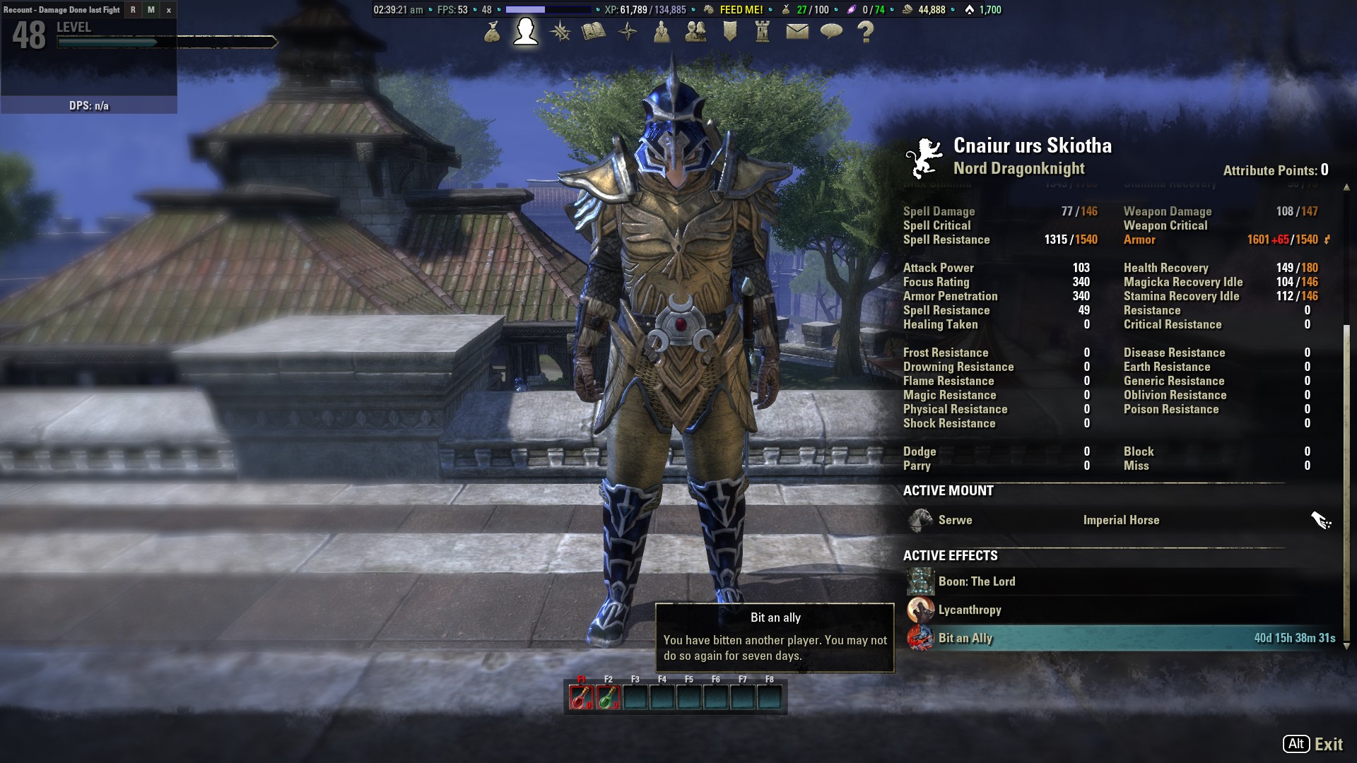 975 hour "Bit an Ally" Cooldown on Werewolf Character, this is beyond broken — Elder Scrolls Online