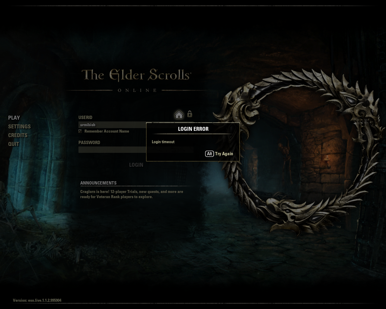 Well....Having Login Error - Timeout Error for the past hour — Elder Scrolls Online