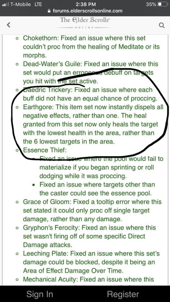 Zos please reconsider : Earthgore officially being nerfed — Elder ...
