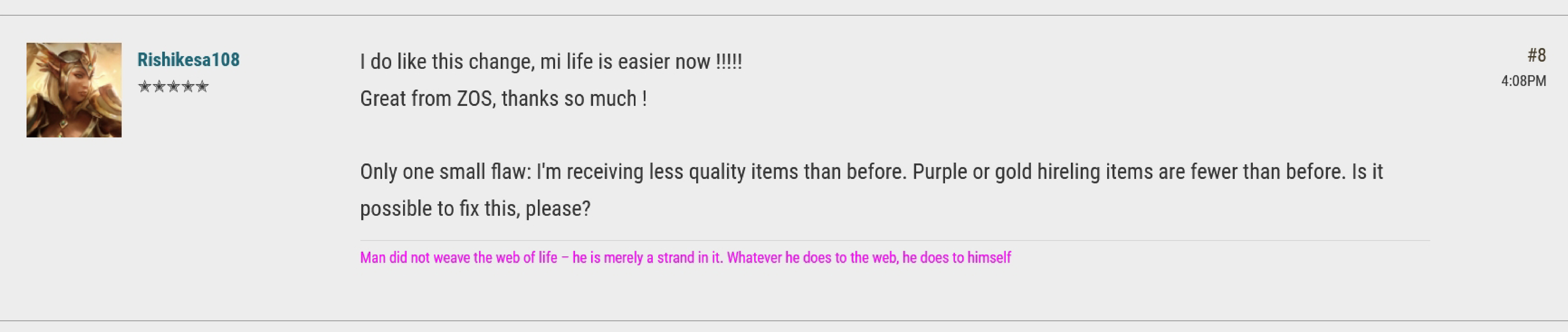 Good job on the hireling update zos — Elder Scrolls Online