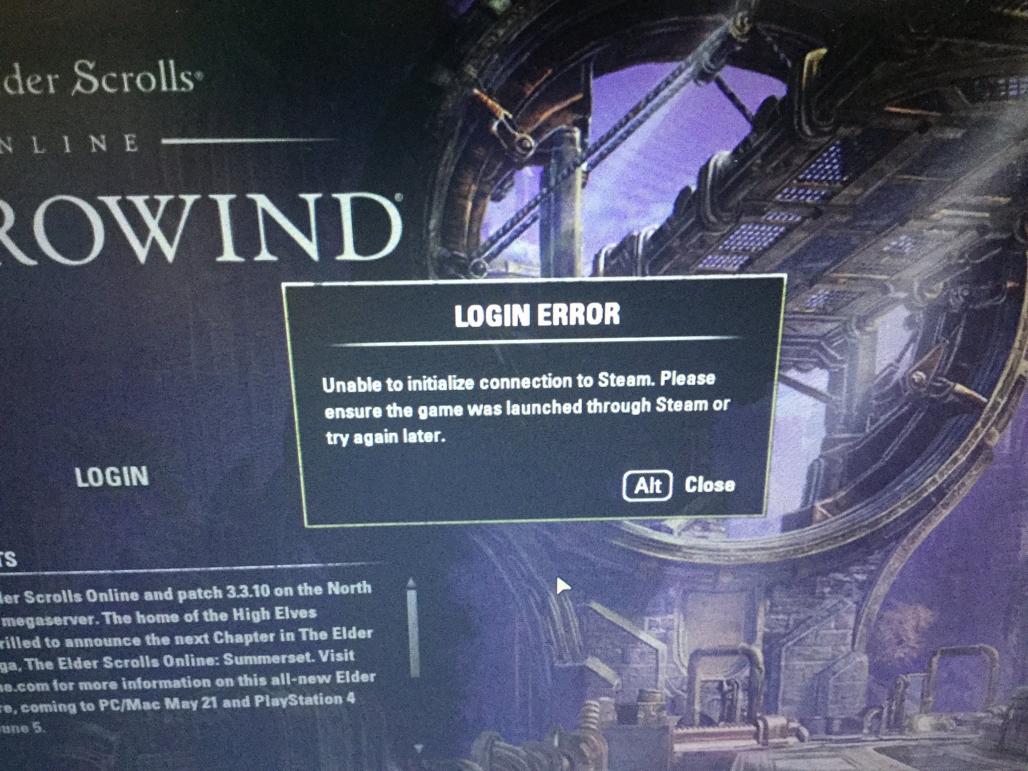Login error with steam — Elder Scrolls Online