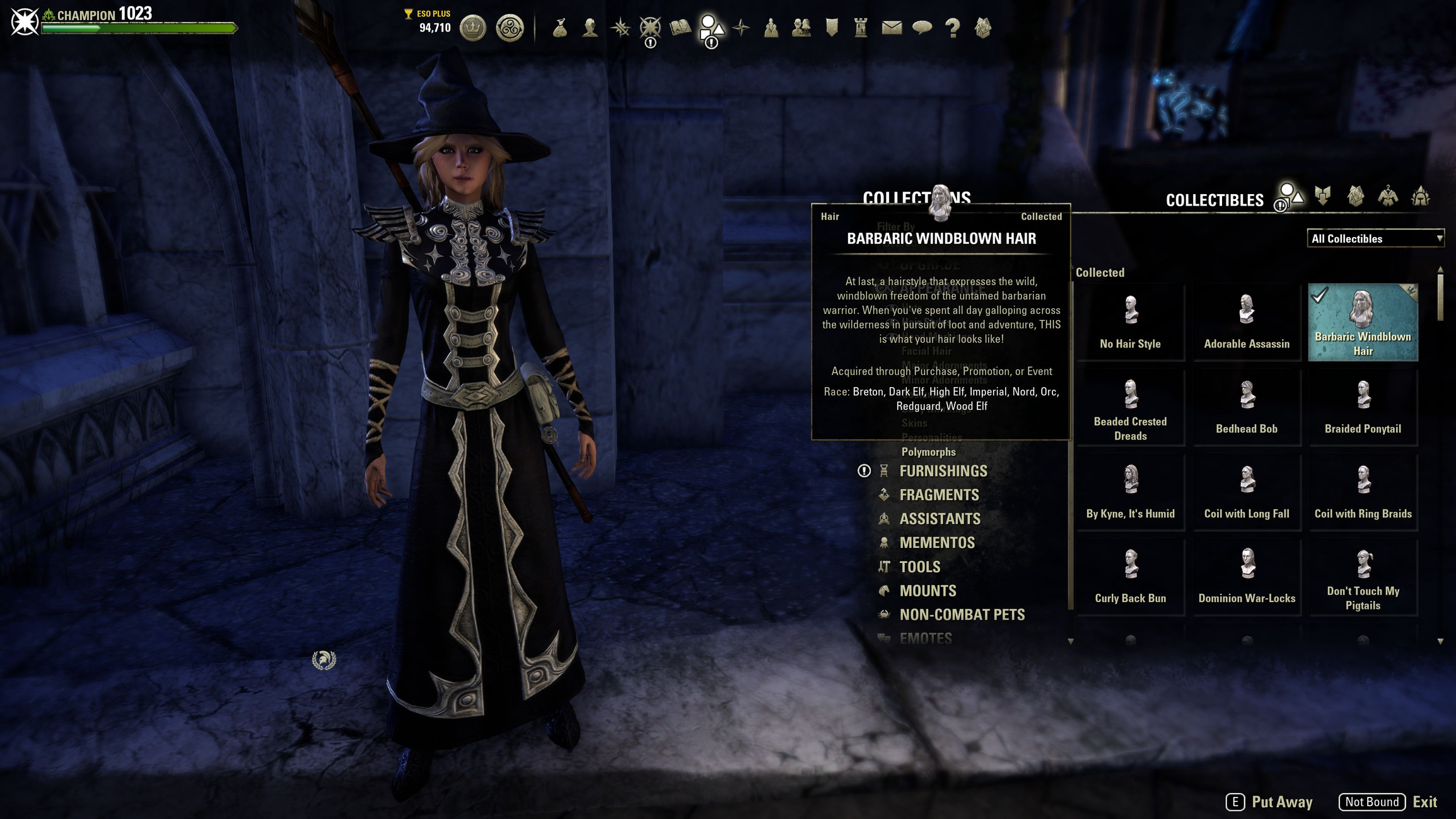 Barbaric Windblown Hair (Crown store item) changes into different ...