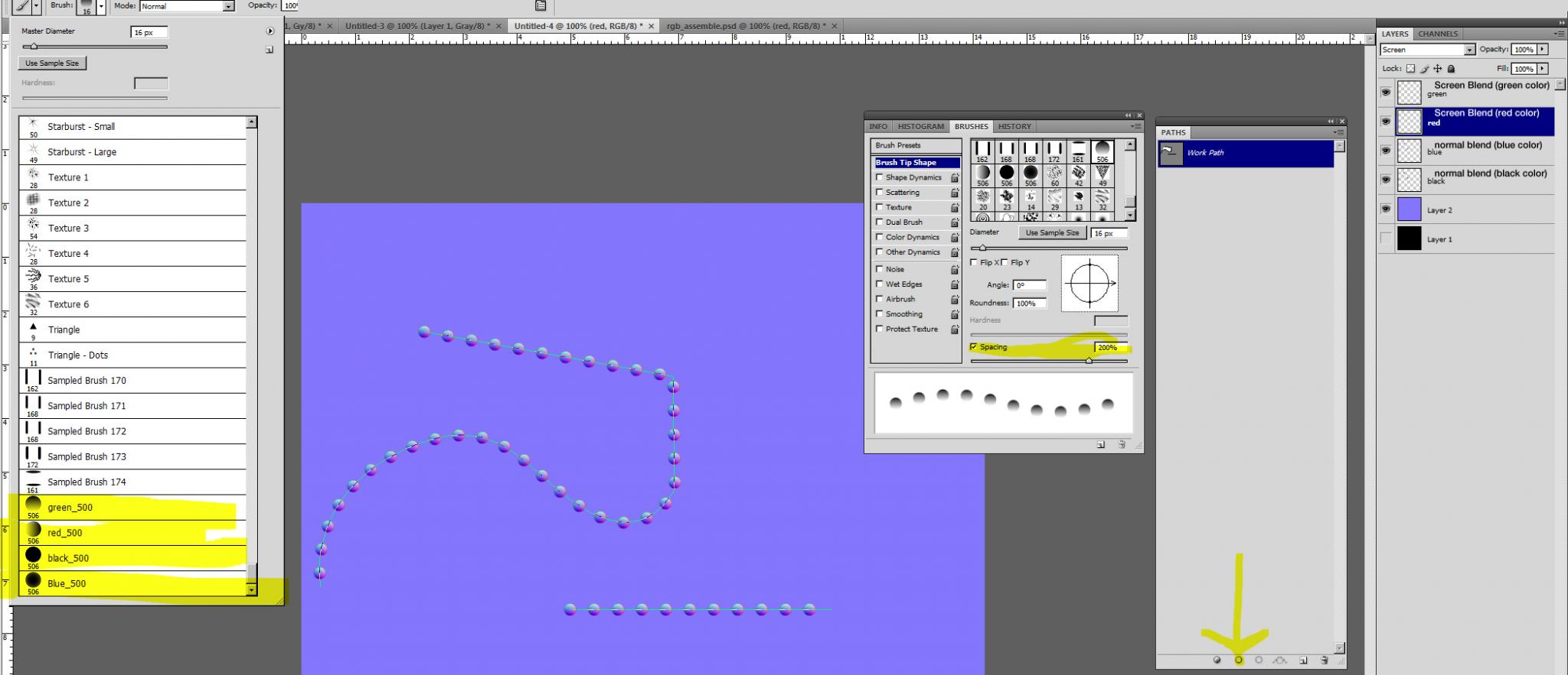 Photoshop - space rivets along spline (including normal map data ...