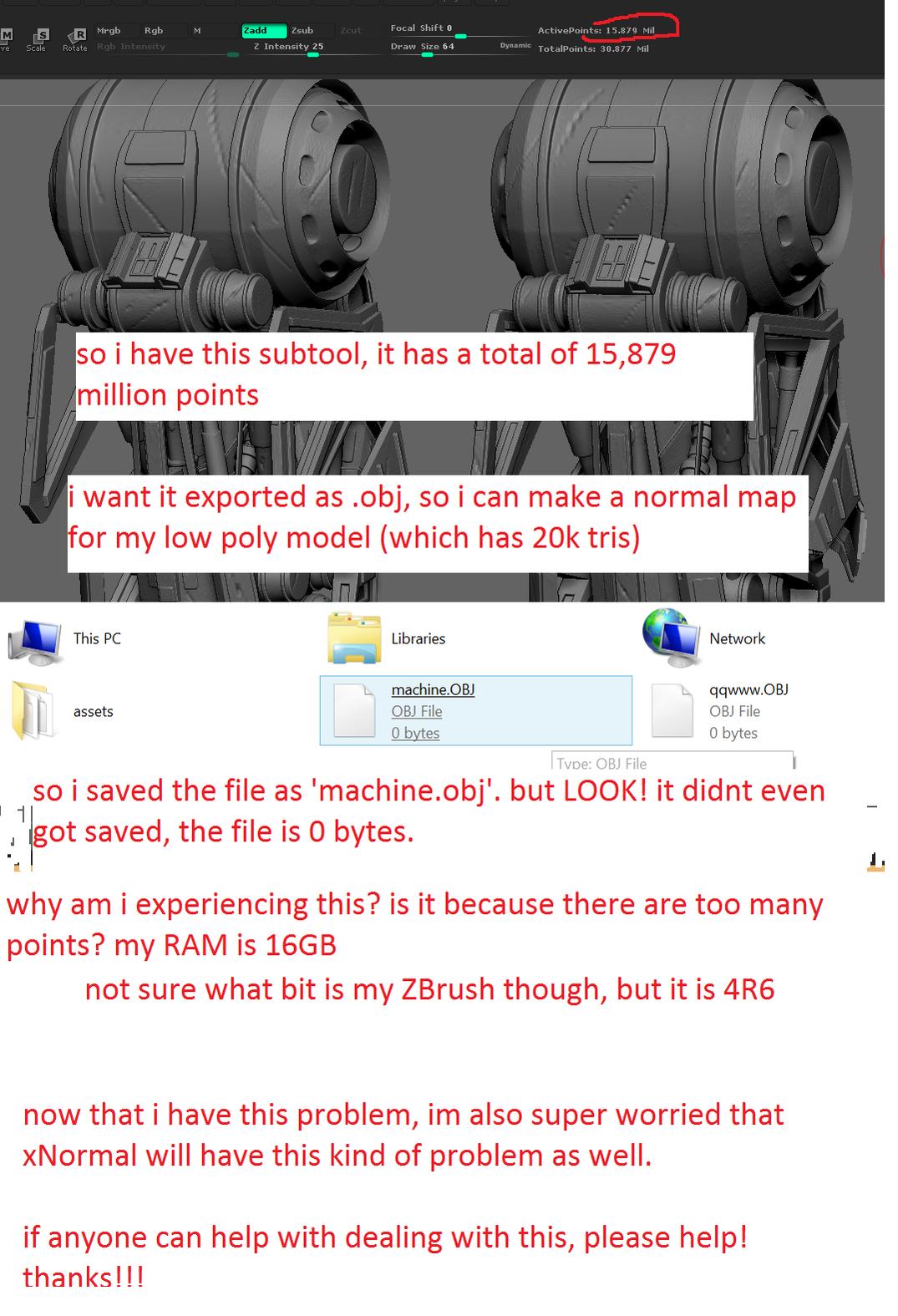ZBrush being inefficient at Merging and Exporting High Poly Mesh — polycount