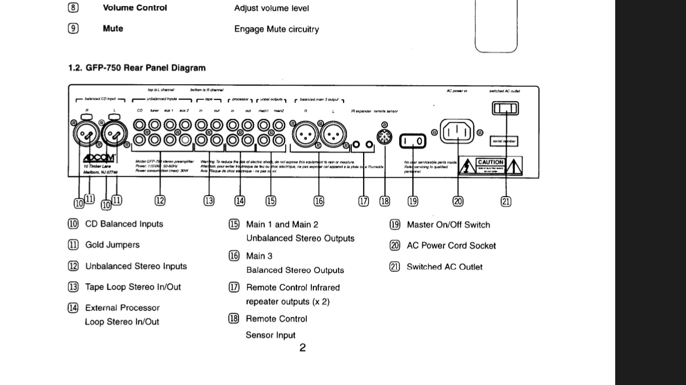 Jumper Pins On Adcom GFP-750 — Polk Audio Forum