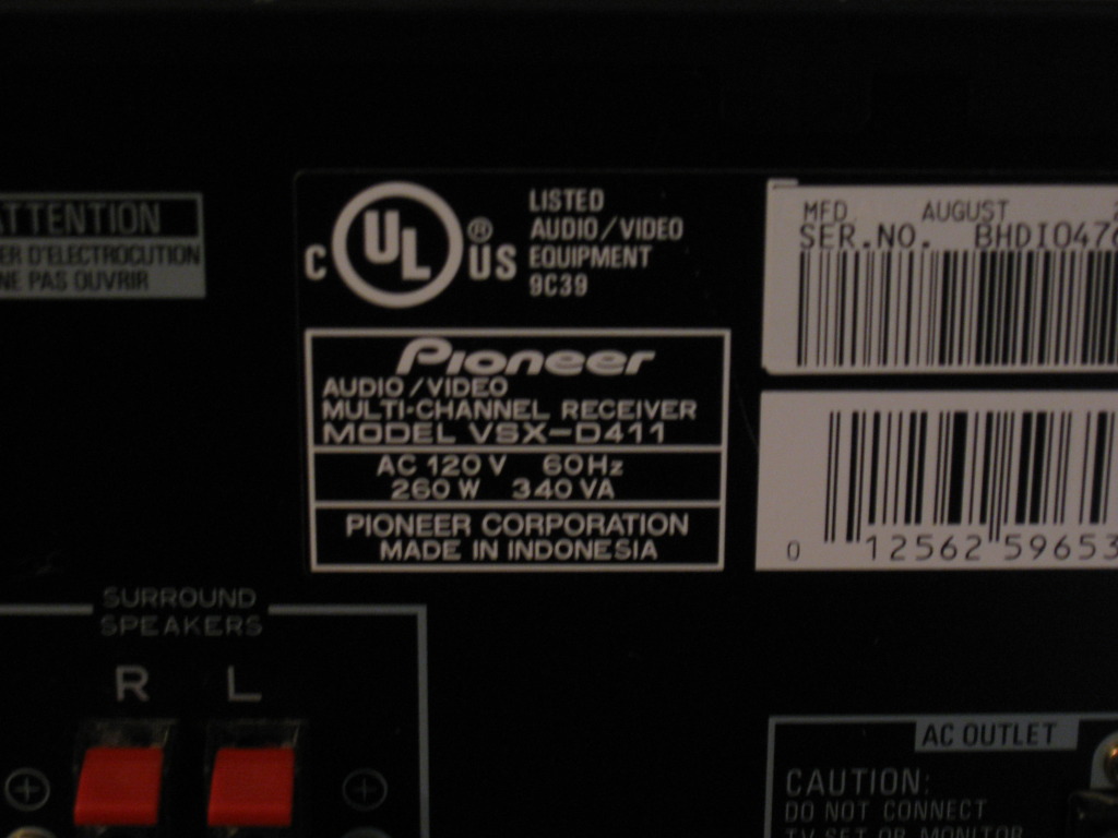 Pioneer VSX D411 — Polk Audio Forum