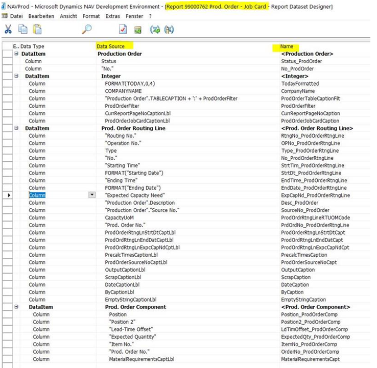 Word Layout Repeating DataItem OPNo ProdOrderRtngLine Report 99000762 Manufacturing Job Card 