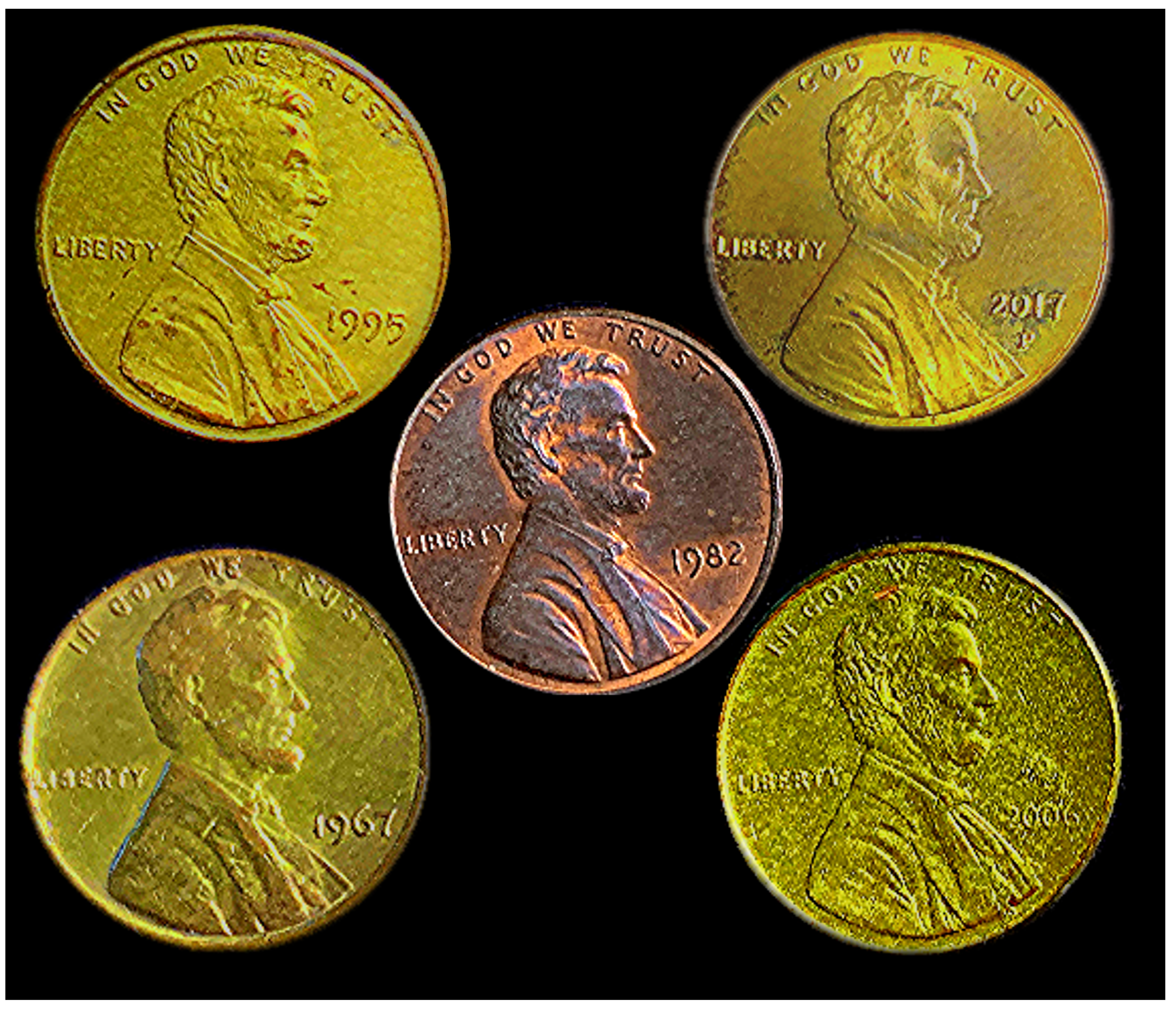Four scored in seven years, of these gold toned Lincoln cents. Anyone ...