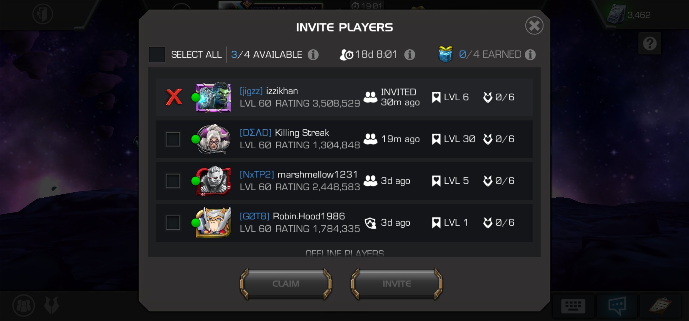 Incursions invitations — Marvel Contest of Champions