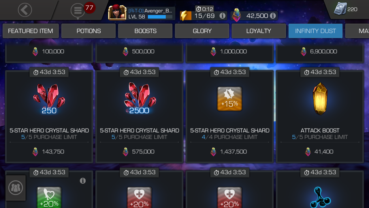 Infinity Dust Store and Infity Dungeons - Marvel Contest of Champions