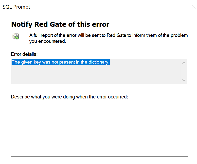  The Given Key Was Not Present In The Dictionary Error Redgate Forums
