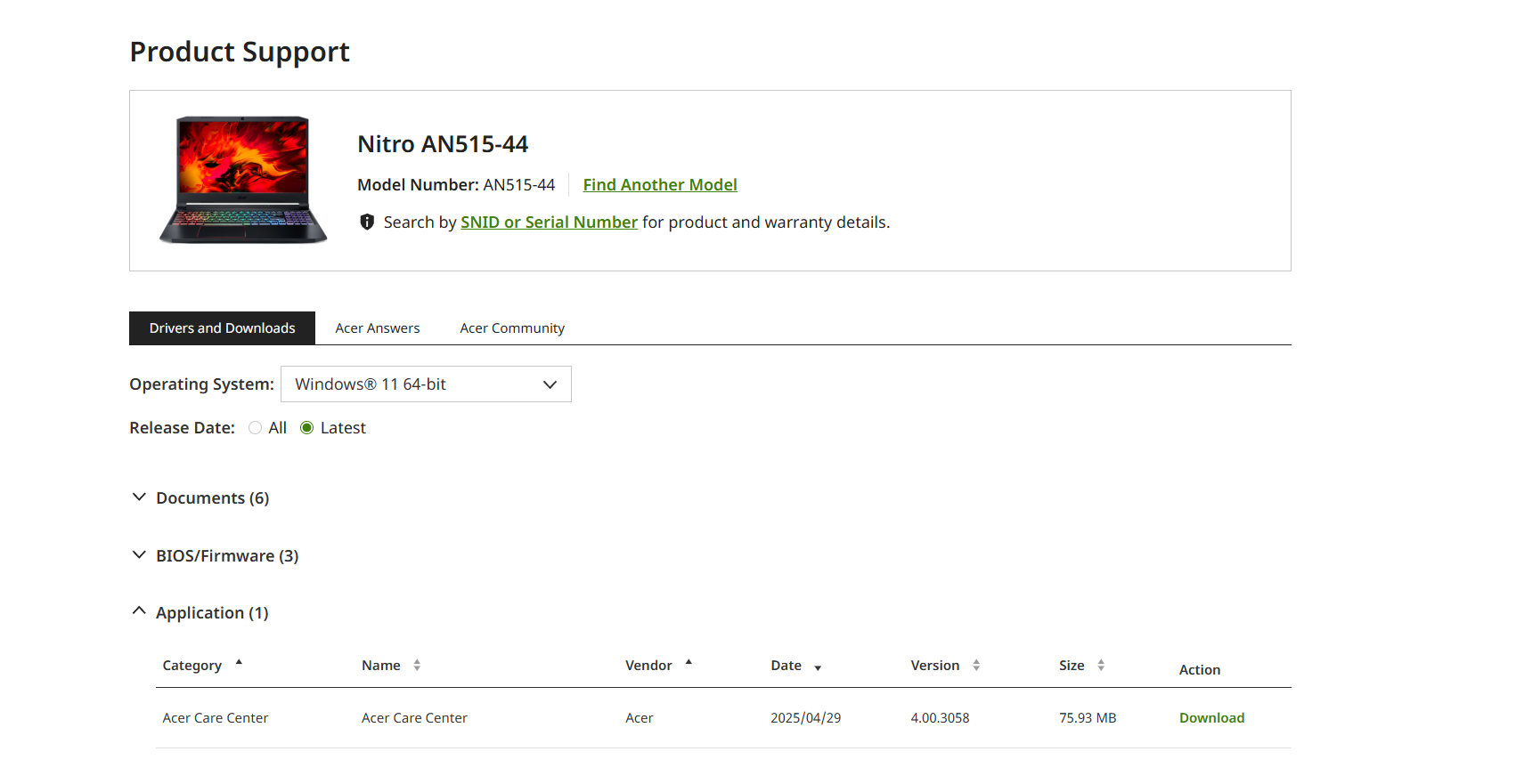 AN515-44 - Unable to download Nitro sense and quick access on acer ...