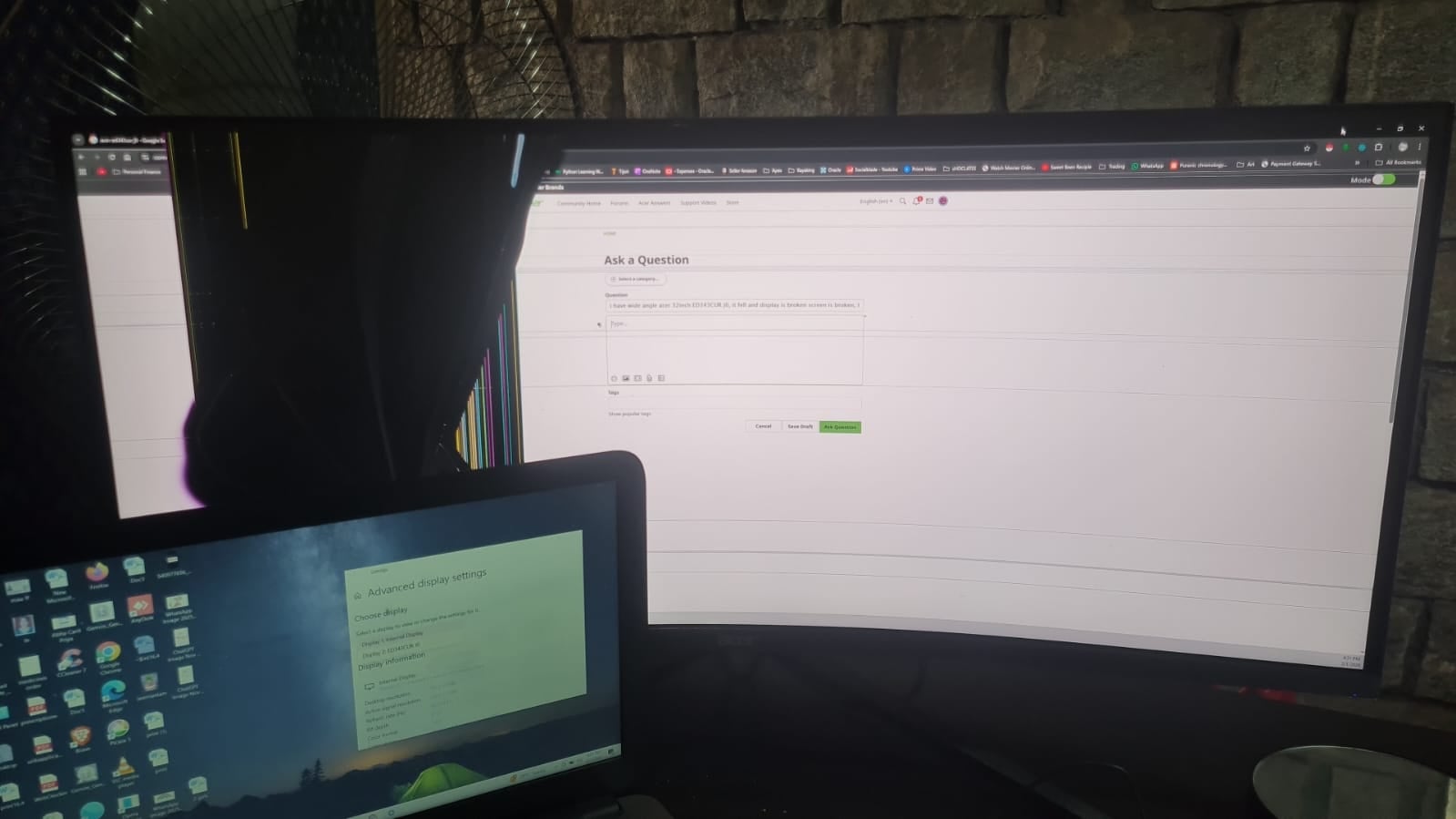 i have wide angle acer 32inch ED343CUR j0, it fell and display is ...