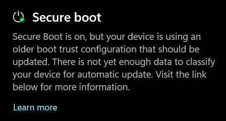 Secure boot not updating. Opening Windows Security>Device Security ...