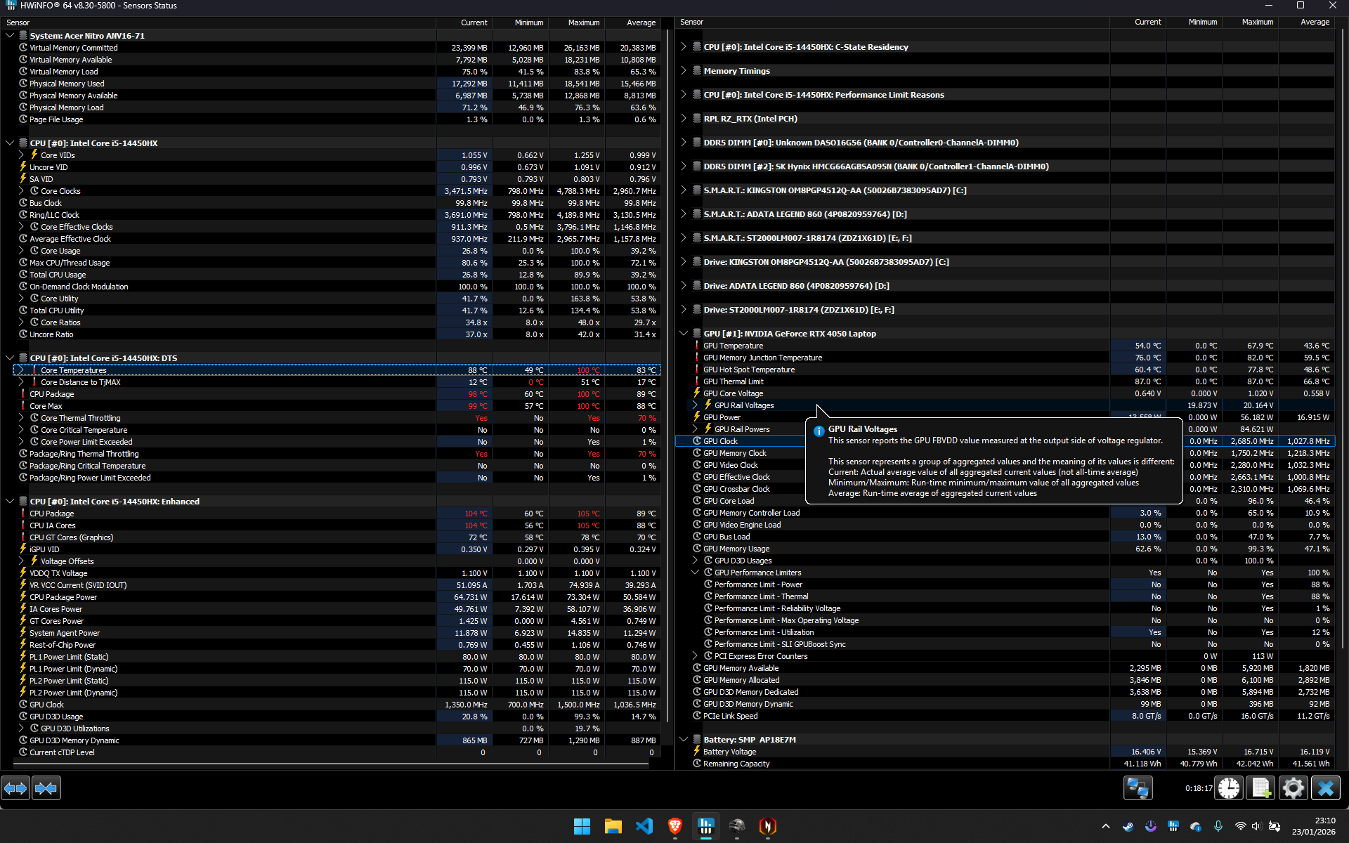 Is the Nitro V16 Intel i5hx RPM GPU capped at 5600, CPU at 4800? Just ...