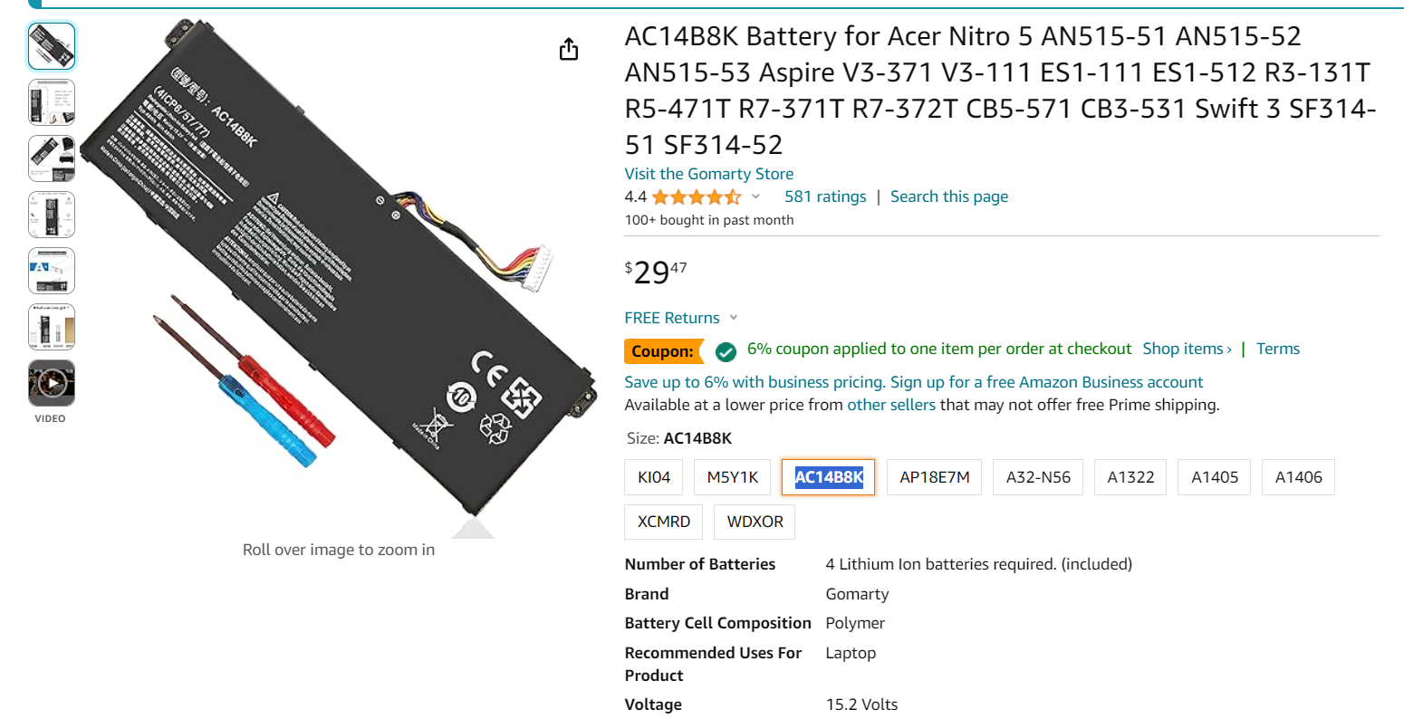What Size Battery Do I Get I ve Got An Acer Nitro 5 AN515 53 52A What Size Battery Do I Get I ve Got An Acer Nitro 5 AN515 53 52A
