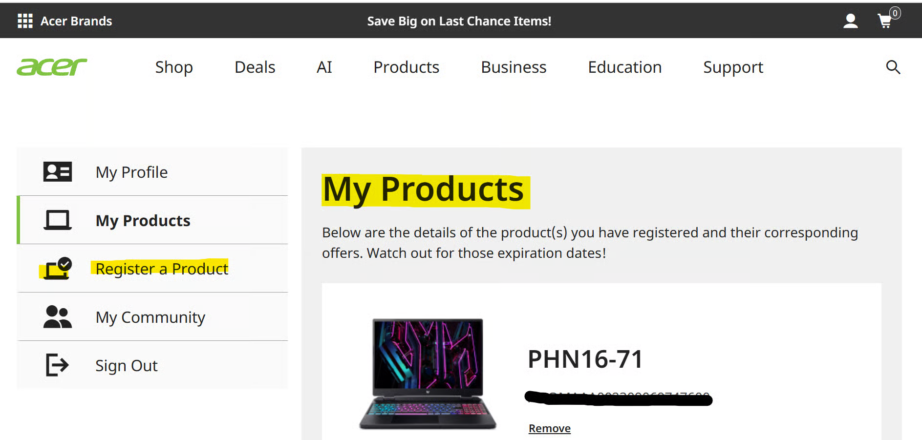 how to register new product for warranty - Acer Community
