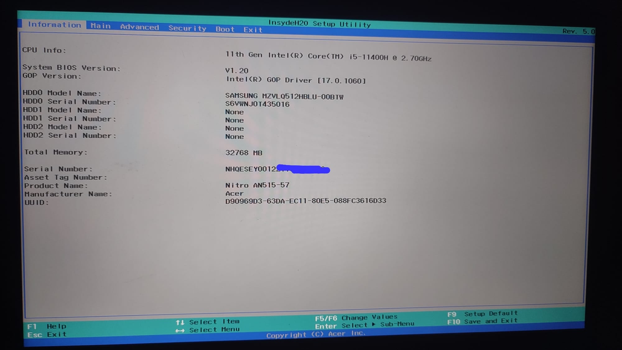 In acer nitro 5 AN515-57 how to change Secure boot mode enable (on ...