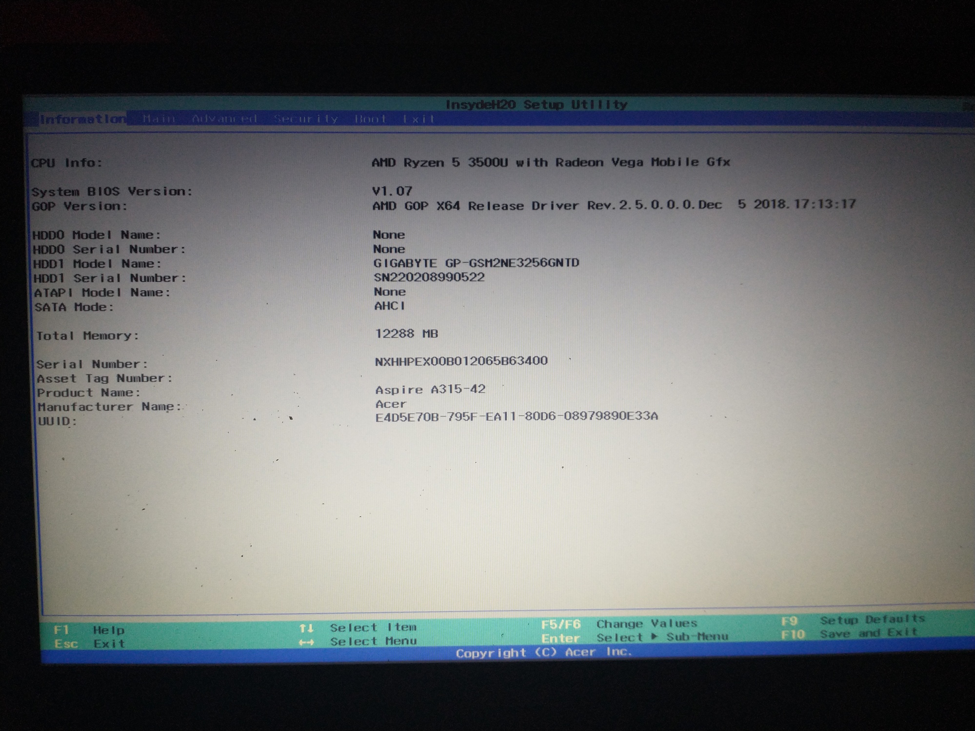 Aspire A315-42 Boot priority order is empty — Acer Community