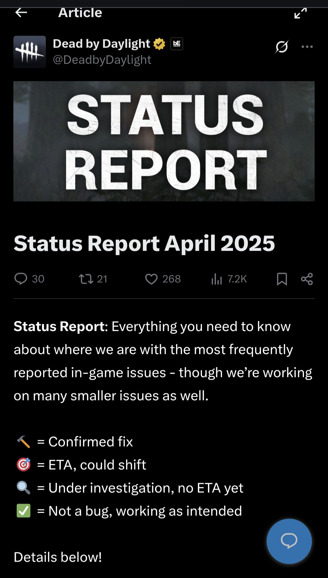 📣 April Status Report - Dead by Daylight — BHVR