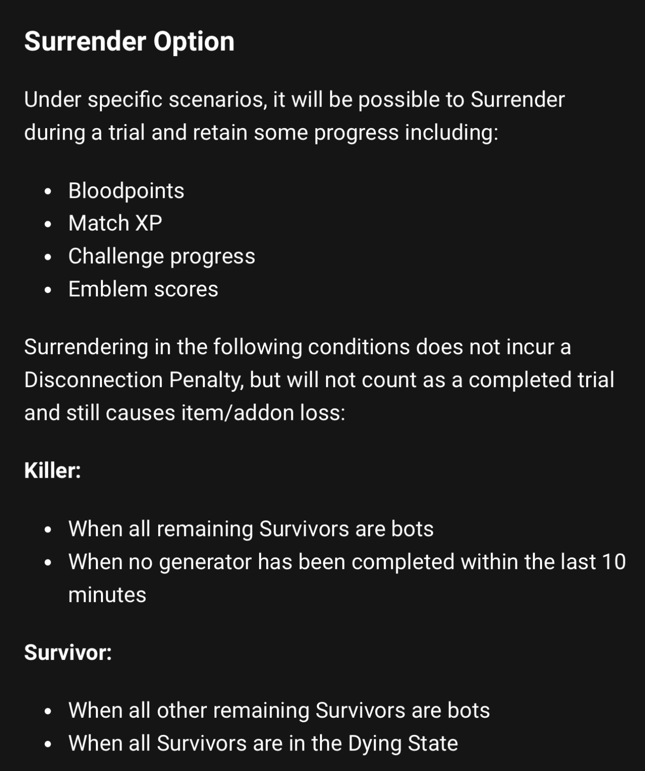 Clarification on Surrender Option — BHVR
