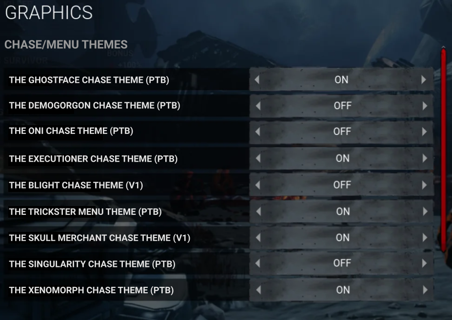 A chase/menu theme option in settings — BHVR