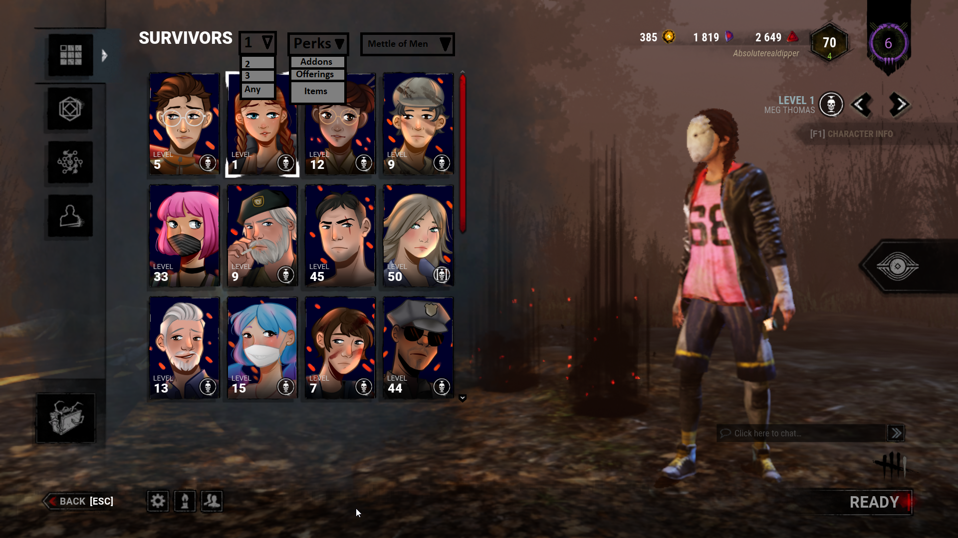 Filter for Perks, Addons, and Items — BHVR