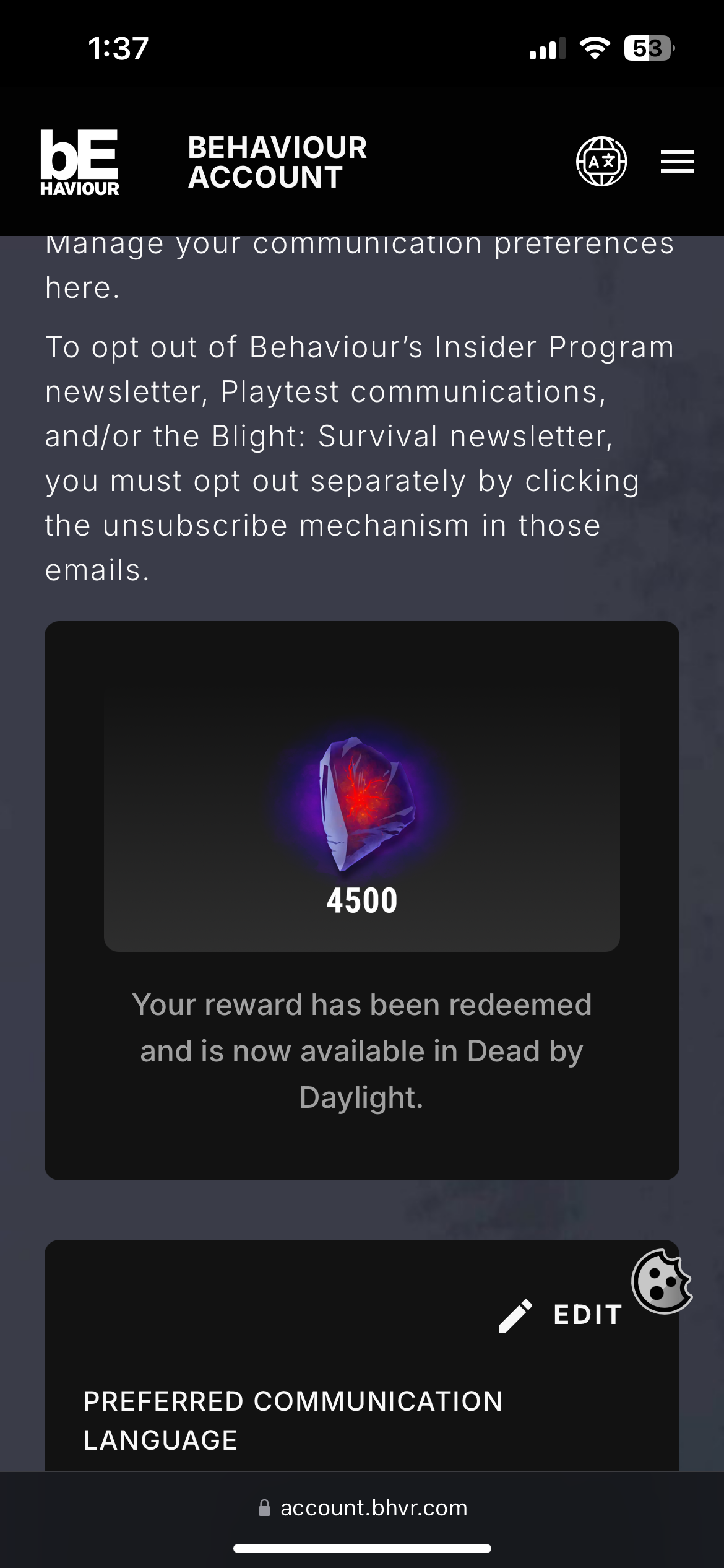 Unable to claim the iridescent shards for linking account — BHVR