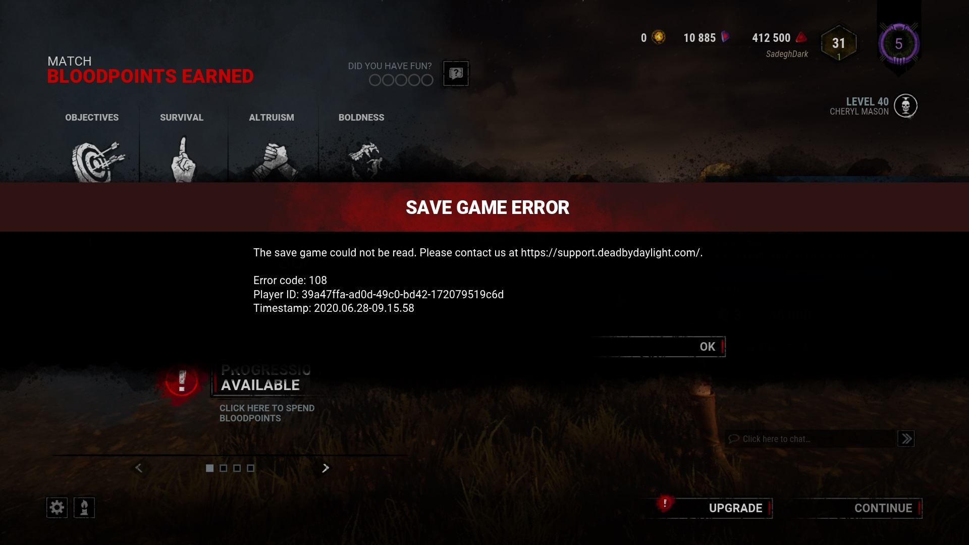 keep crashing with error 108 — Dead By Daylight