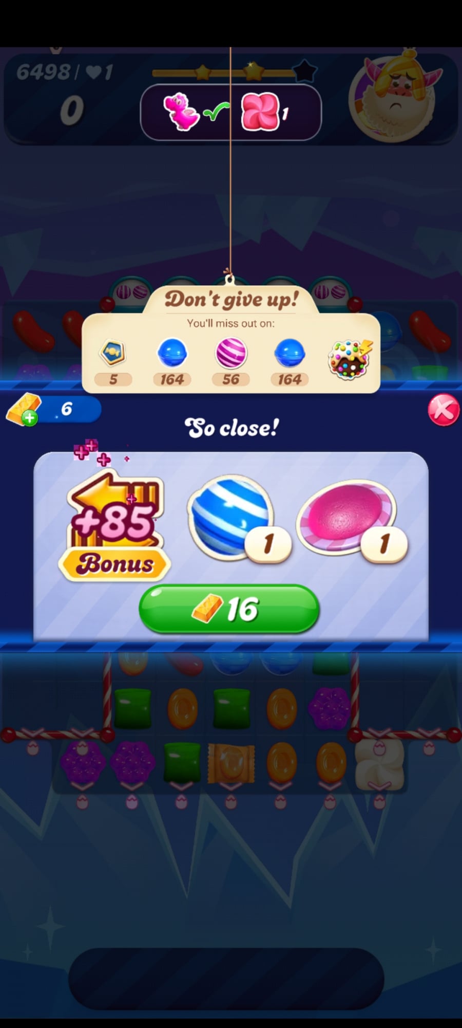 Can you explain why I lost this level when that three orange candies ...