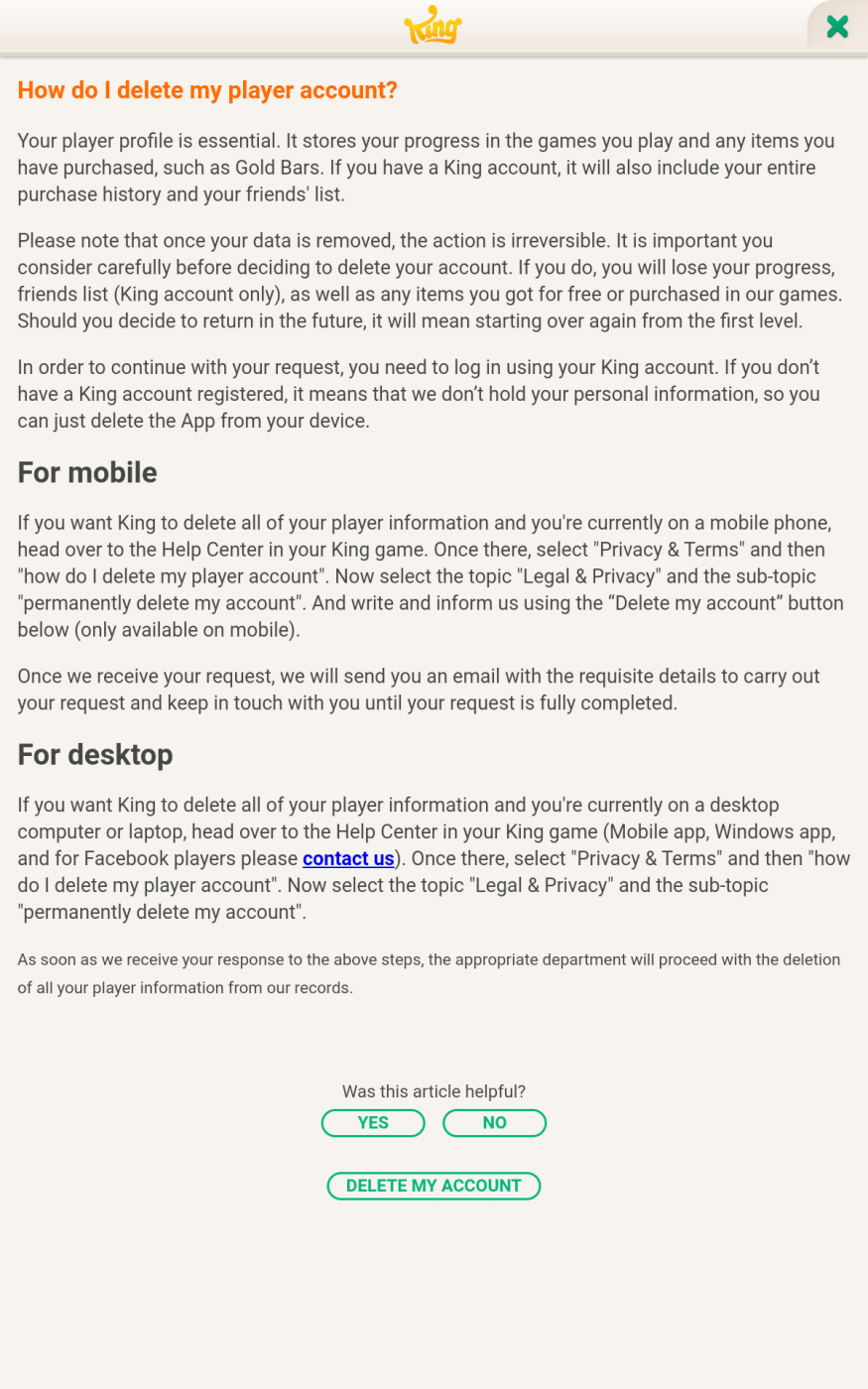 Why is it so difficult to close the player account? — King Community