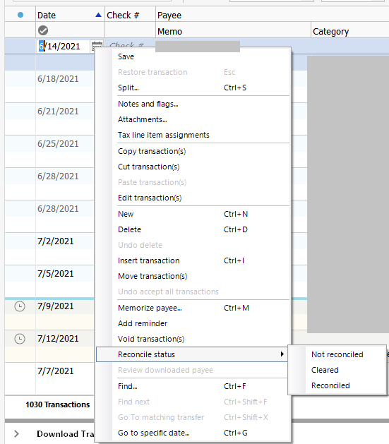 Move the "void transaction(s)" away from the "Reconcile status" Menu ...