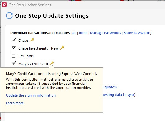Changed password, Update Now failing — Quicken