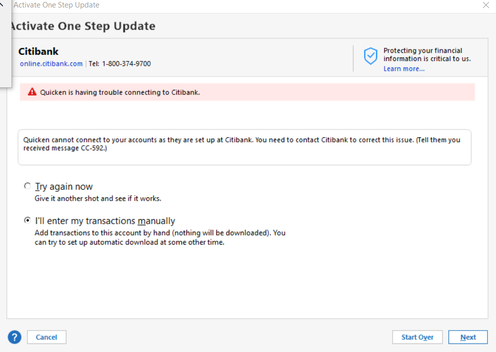 Citi - 8 months and still no solution to connectivity issues — Quicken