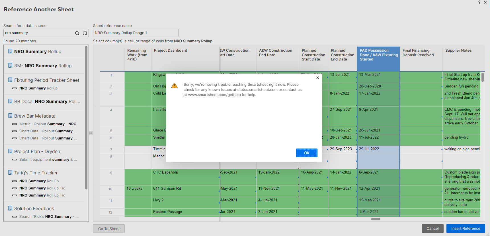 Error When Trying To Cross Reference A Sheet Smartsheet Community