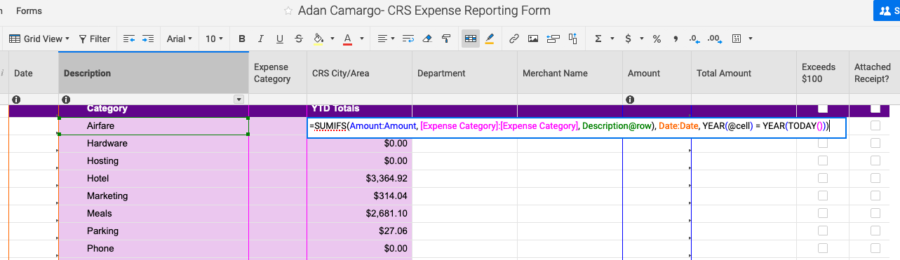 How Do I Write A Formula To Calculate YTD Totals Of A Given Category 