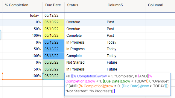 Formula Error Help Not Started Complete In Progress Overdue 