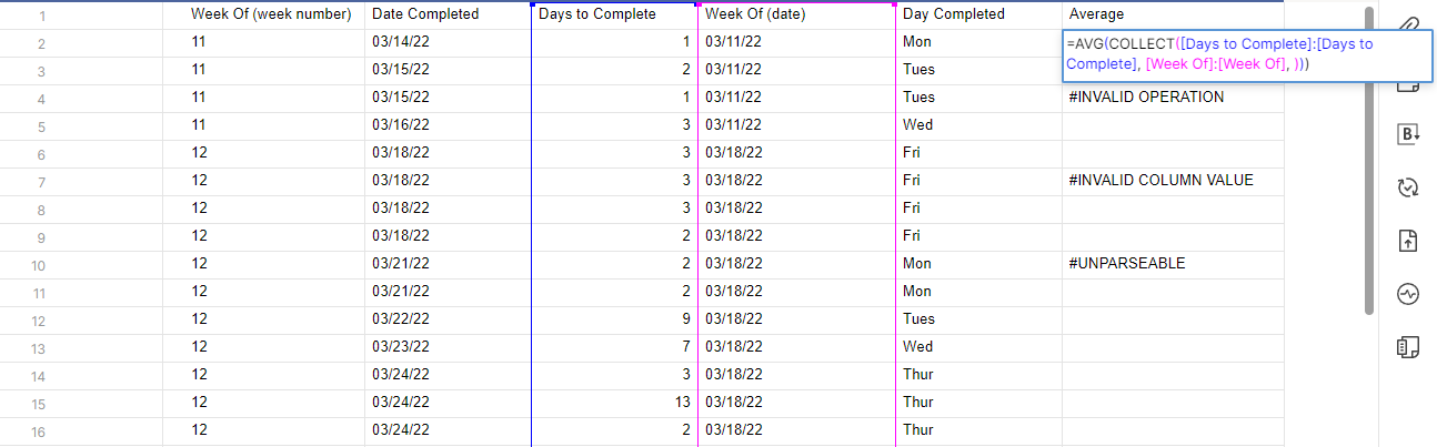 Taking Average With Grouped Values Smartsheet Community
