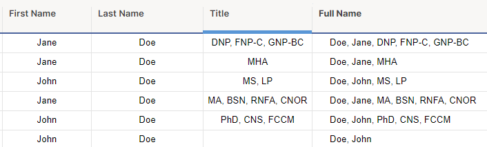 Formula To Extract A Full Name And Title Into Separate Columns First 