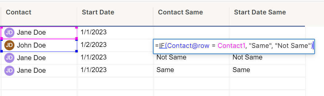 How Do I Check If Two Rows Have The Same Contact Name And If The Start end Dates Overlap 