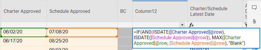If Cells Not Blank Equal Max Date Smartsheet Community