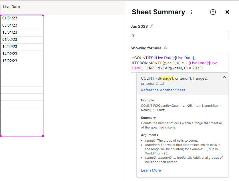 Help With Sheet Summary Formula For Count If Month year Smartsheet