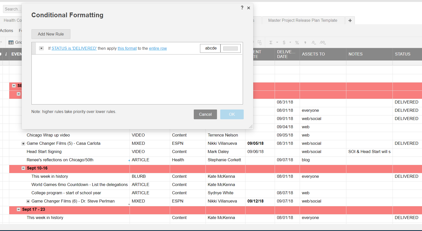 Conditional Formatting Not Working Smartsheet Community