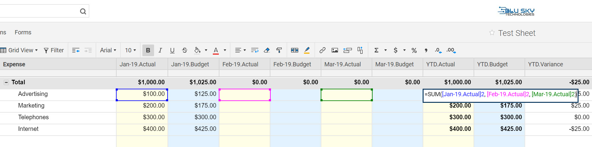 Budget Sheet YTD Sum Formula Help Smartsheet Community