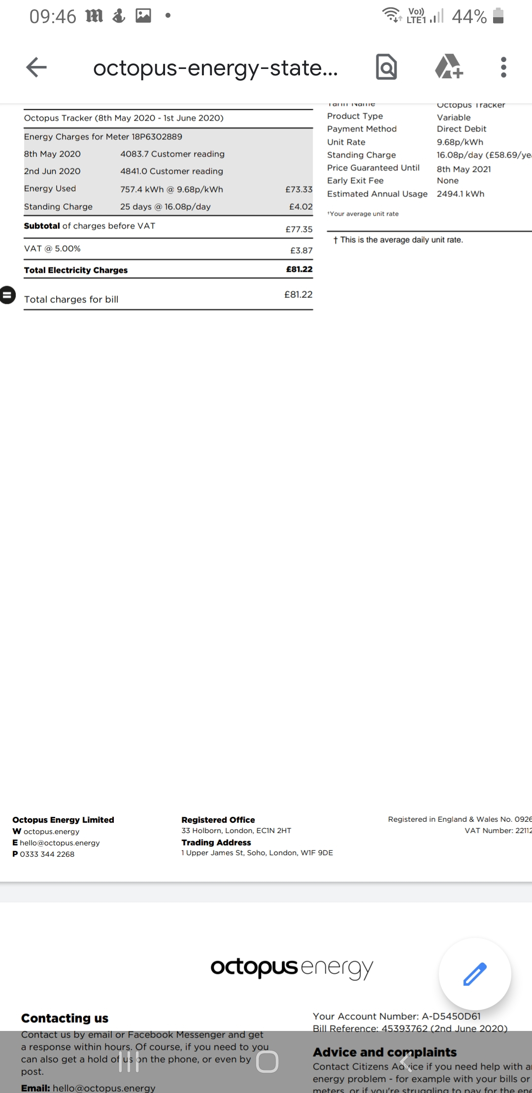 Octopus energy tracker tariff billing issue — MoneySavingExpert Forum