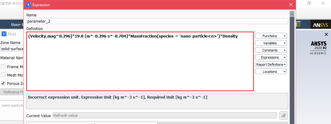 Fluent Showing Incorrect Expression Unit Even Though Units Are Correct